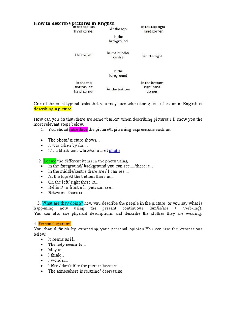 How To Describe Pictures in English | PDF