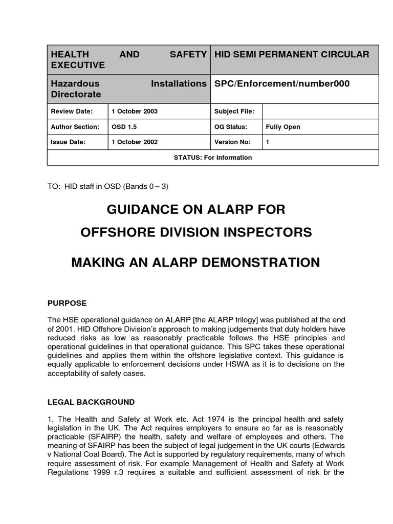 HSE UK -Making and ALARP Demostration Rev.a Oct 2003 | Risk ...