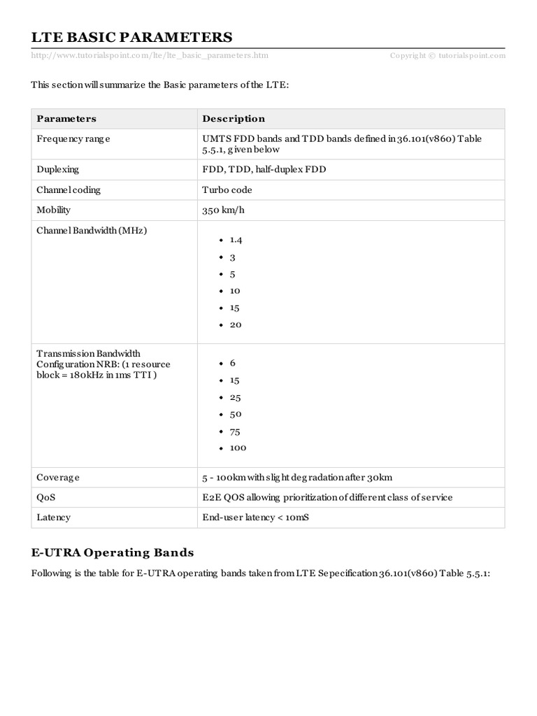 03 Lte Basic Parameters | PDF | Duplex (Telecommunications) | Lte (Telecommunication)
