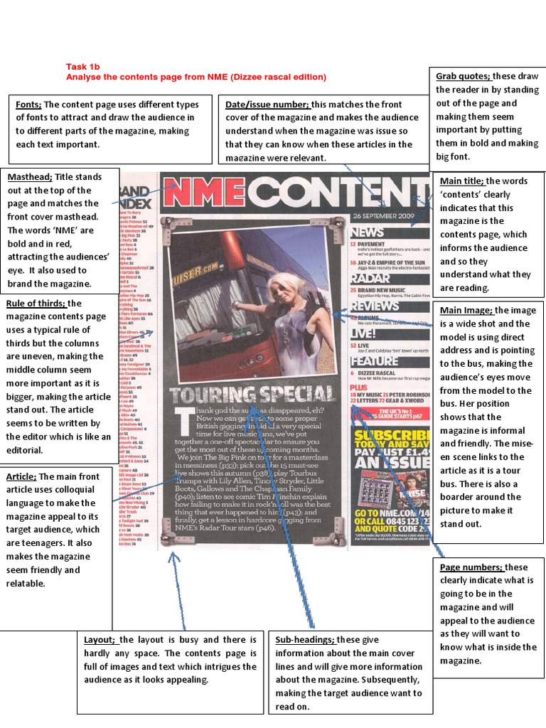 NME Contents Page Analysis | PDF