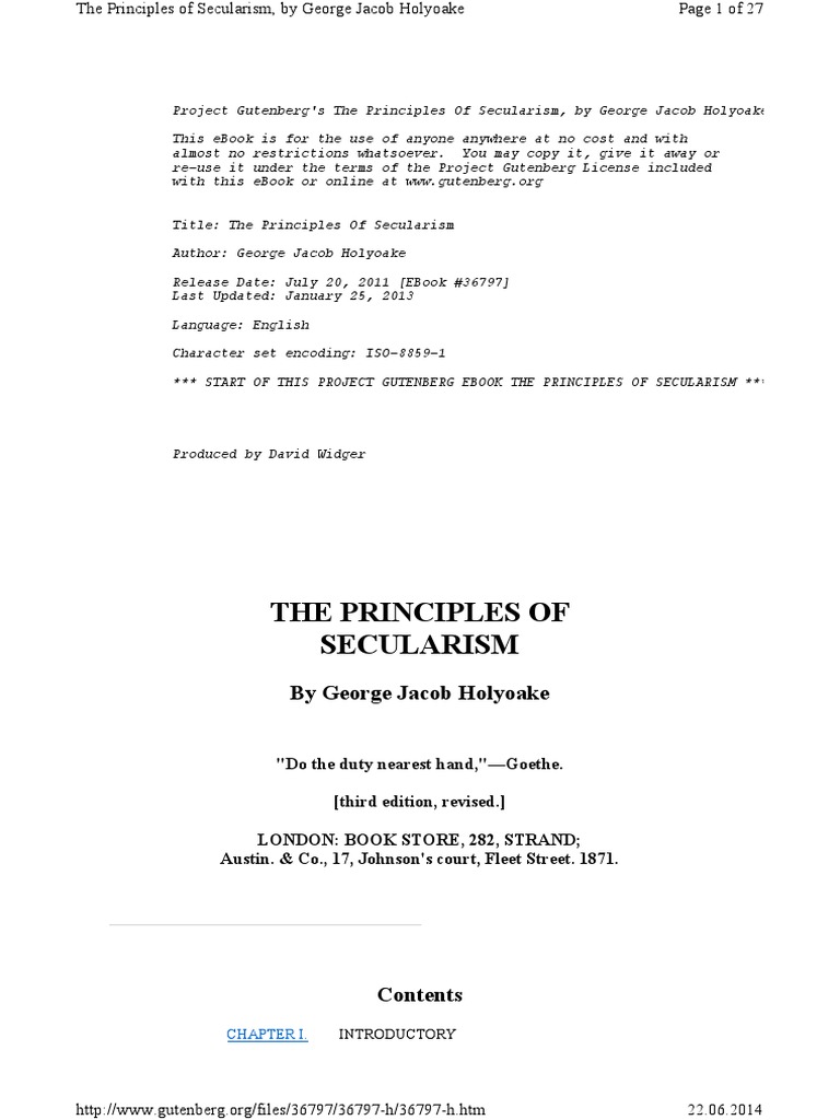 The Principles of Secularism: by George Jacob Holyoake | PDF ...