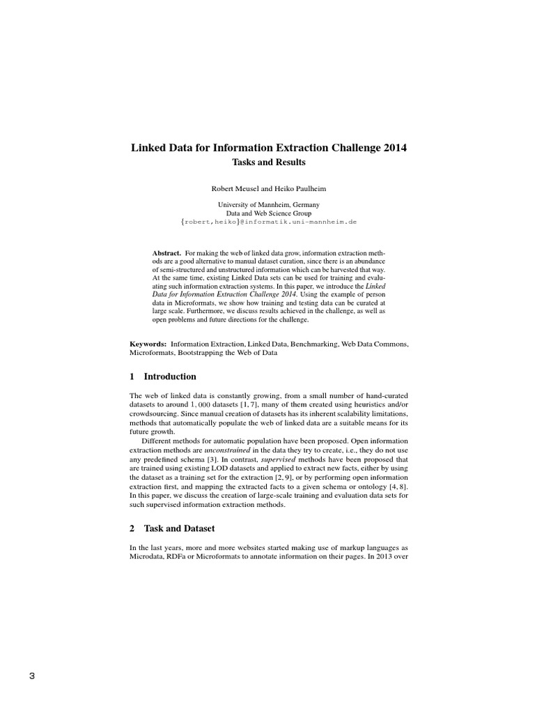 Linked Data For Information Extraction Challenge 2014 | PDF | World Wide Web Consortium ...