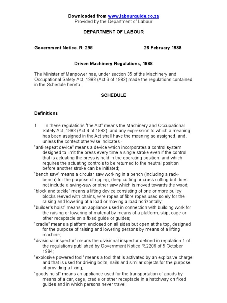 Driven Machinery Regulations | PDF | Elevator | Grinding (Abrasive Cutting)