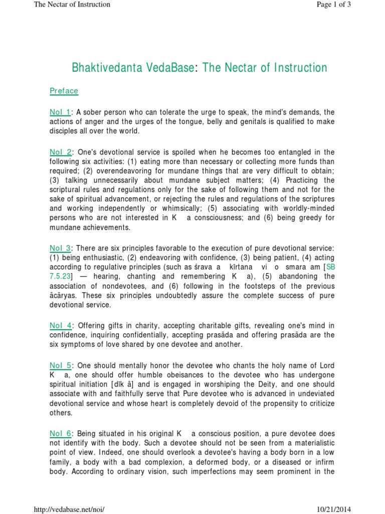 Bhaktivedanta Vedabase The Nectar of Instruction: Preface Noi 1 | PDF | Krishna | Hinduism