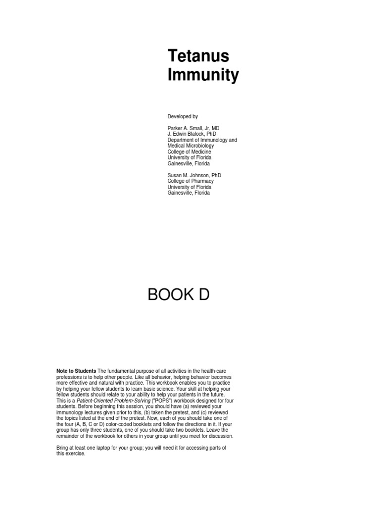 Tetanus Immunity: Book D | PDF | Immunity (Medical) | Antibody
