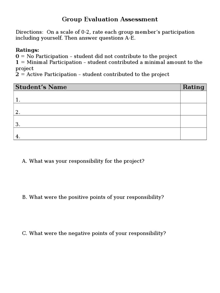 Group Participation Evaluation Form | PDF