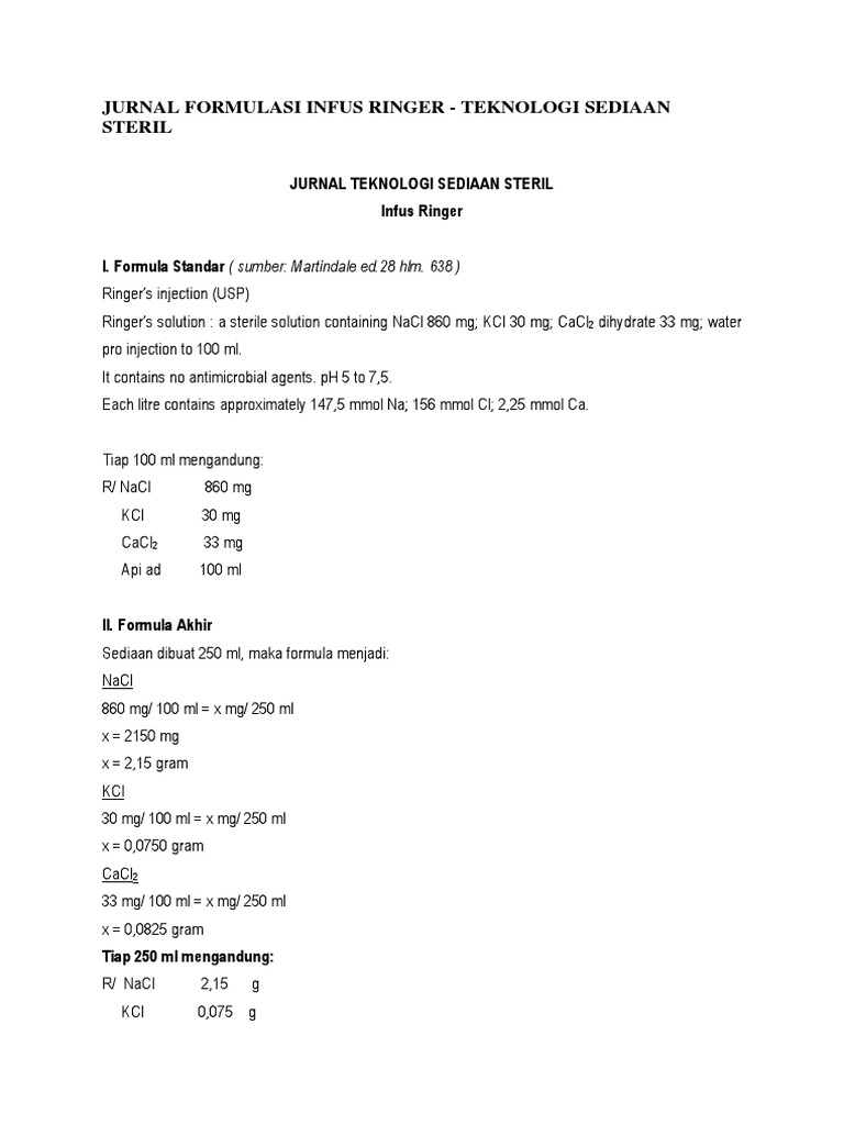 Jurnal Formulasi Infus Ringer | PDF