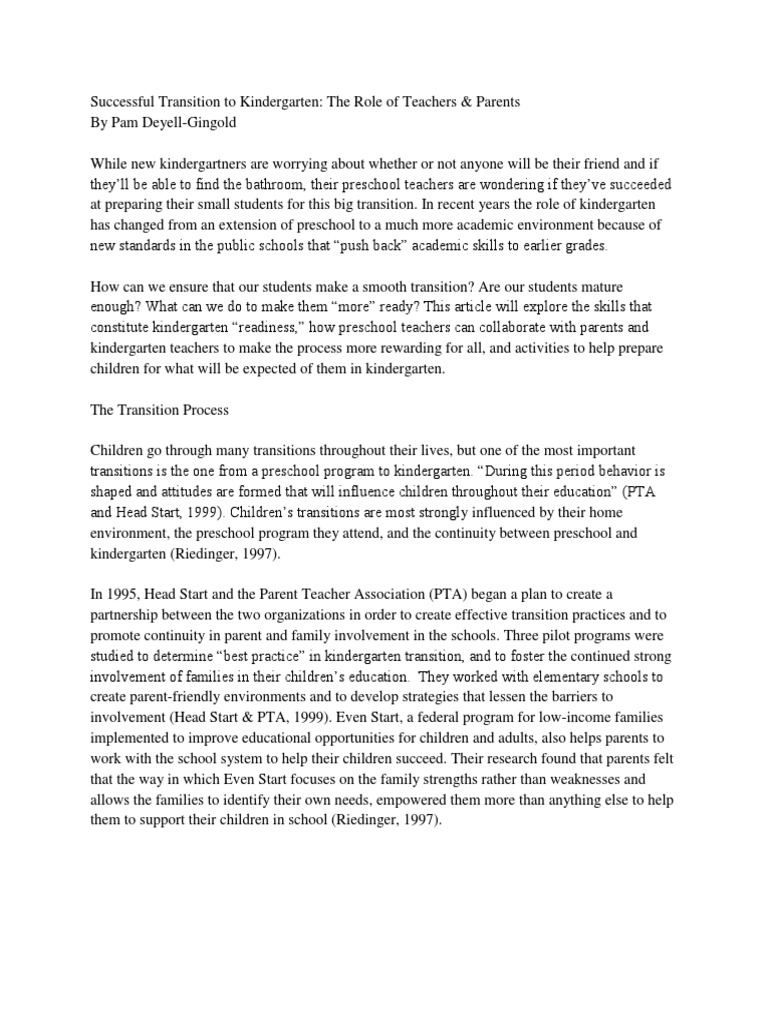 Successful Transition To Kindergarten | PDF | Preschool | Kindergarten