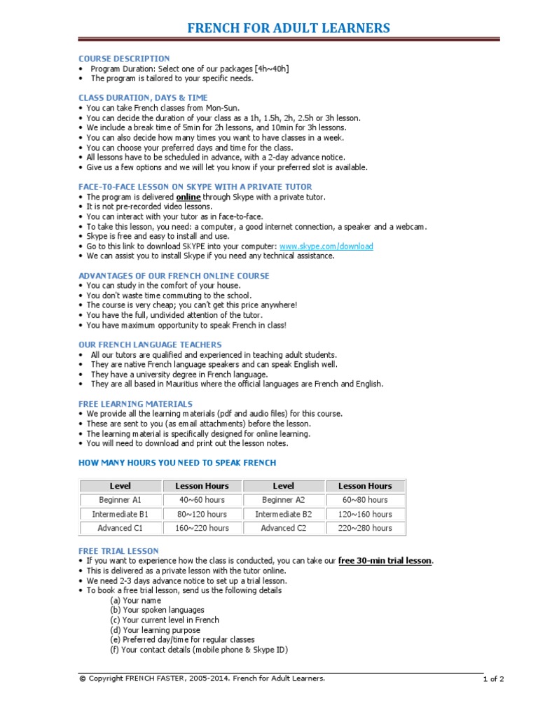 French For Adult Learners | PDF | Tutor | Educational Technology