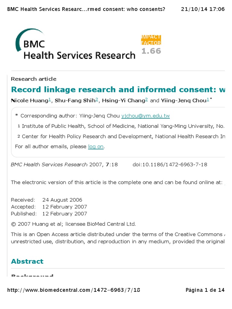 BMC Health Services Research - Full Text - Record Linkage Research and ...
