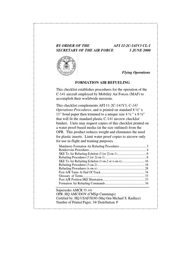 By Order of The AFI 11-2C-141V3 CL-1 Secretary of The Air Force 1 JUNE ...