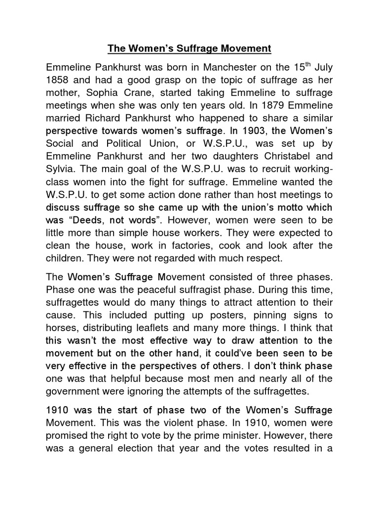 The Women's Suffrage Movement | PDF | Emmeline Pankhurst | Suffragette