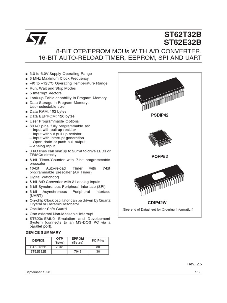 ST62T32B ST62E32B: 8-Bit Otp/Eprom Mcus With A/D Converter, 16-Bit Auto ...