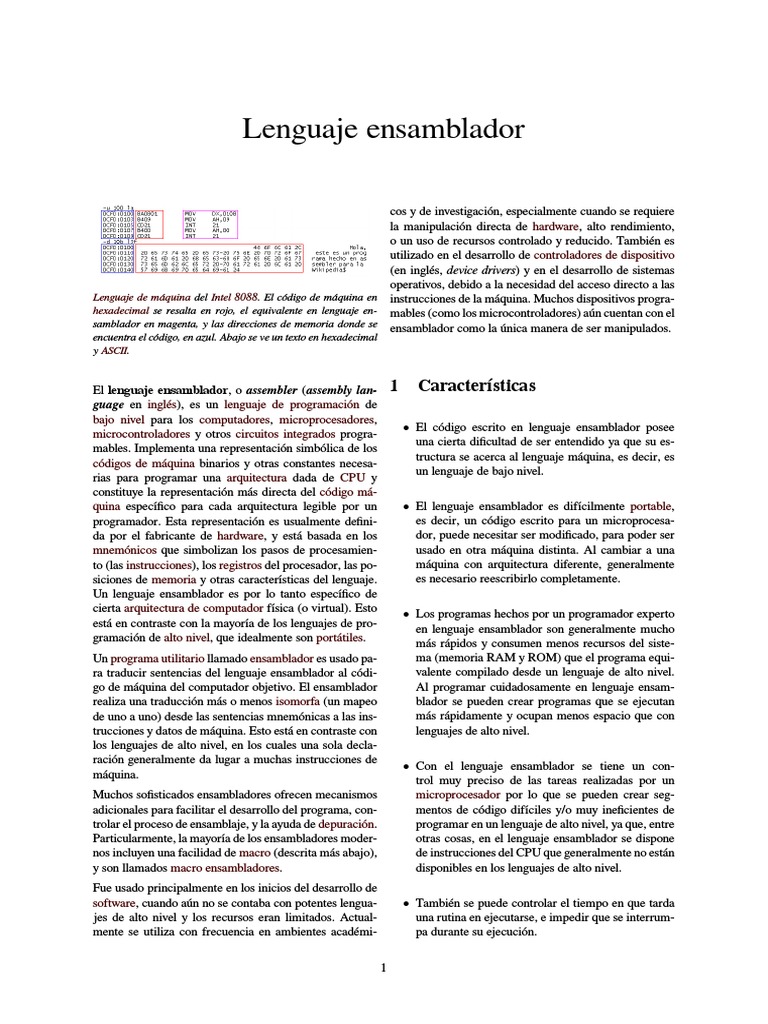 Lenguaje Ensamblador PDF | PDF | Lenguaje ensamblador | Lenguaje de programación