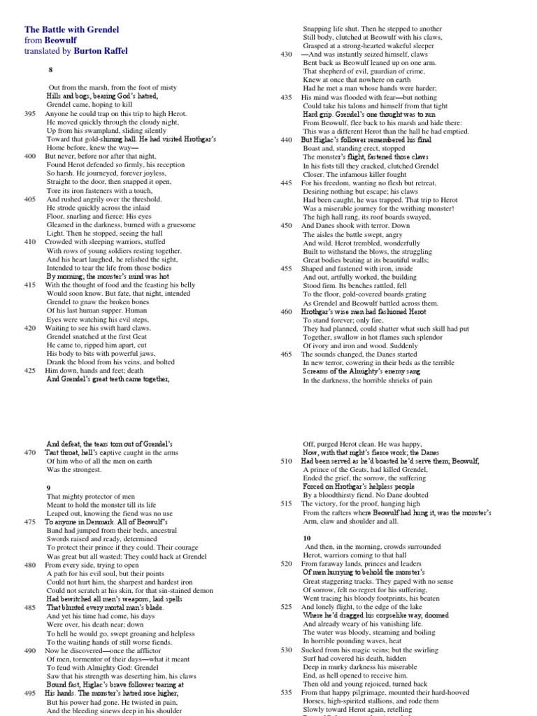 The Battle With Grendel | PDF | Beowulf