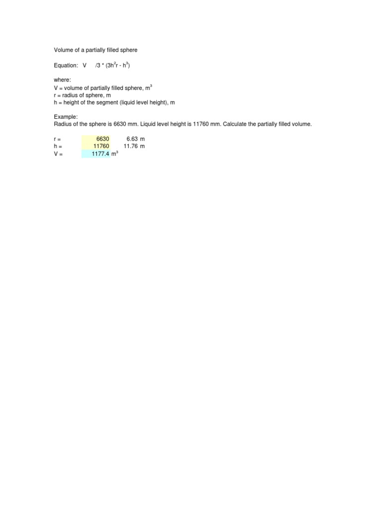 Volume of a Partially Filled Sphere | PDF