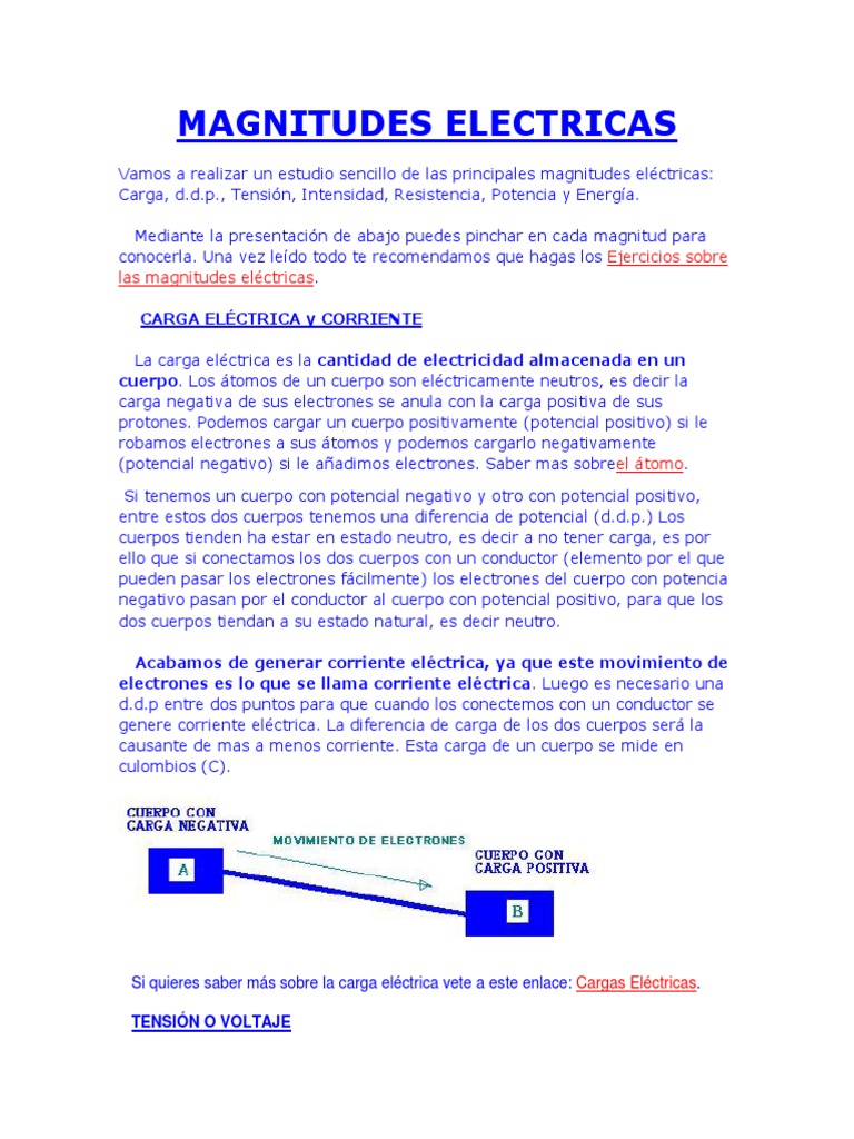 Principales Magnitudes Eléctricas | PDF | Corriente eléctrica ...