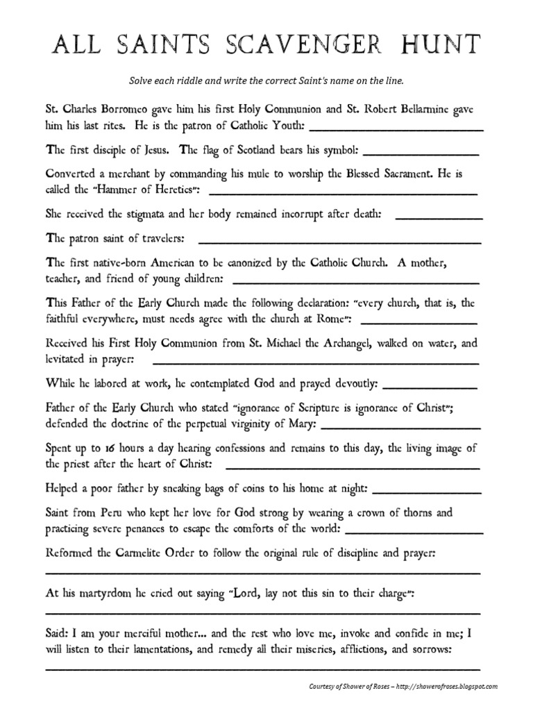 All Saints Scavenger Hunt (2nd Version of Game) | PDF | Catholic Church ...