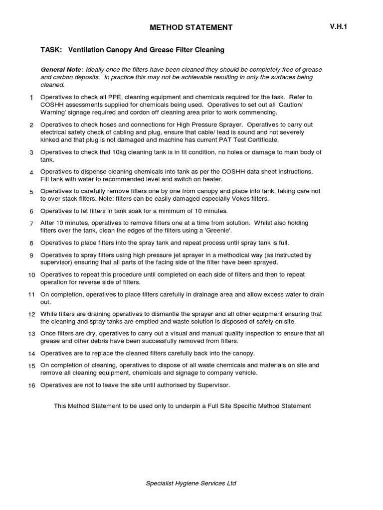 Task Method Statements | PDF | Housekeeping | Toilet