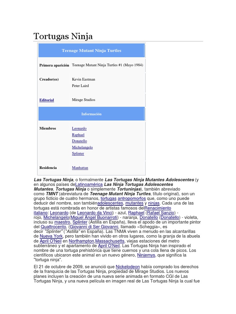 Tortugas Ninja PDF | PDF | Televisión | Ocio
