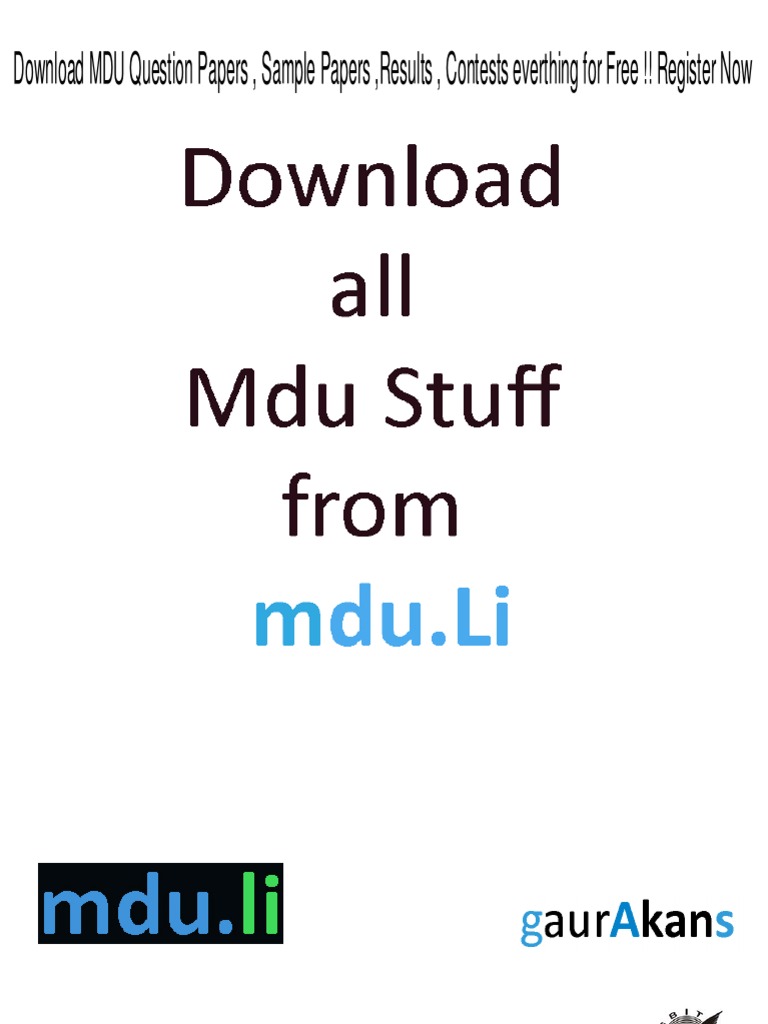 MDU Question Papers, Sample Papers, Results, Contests Everthing For ...