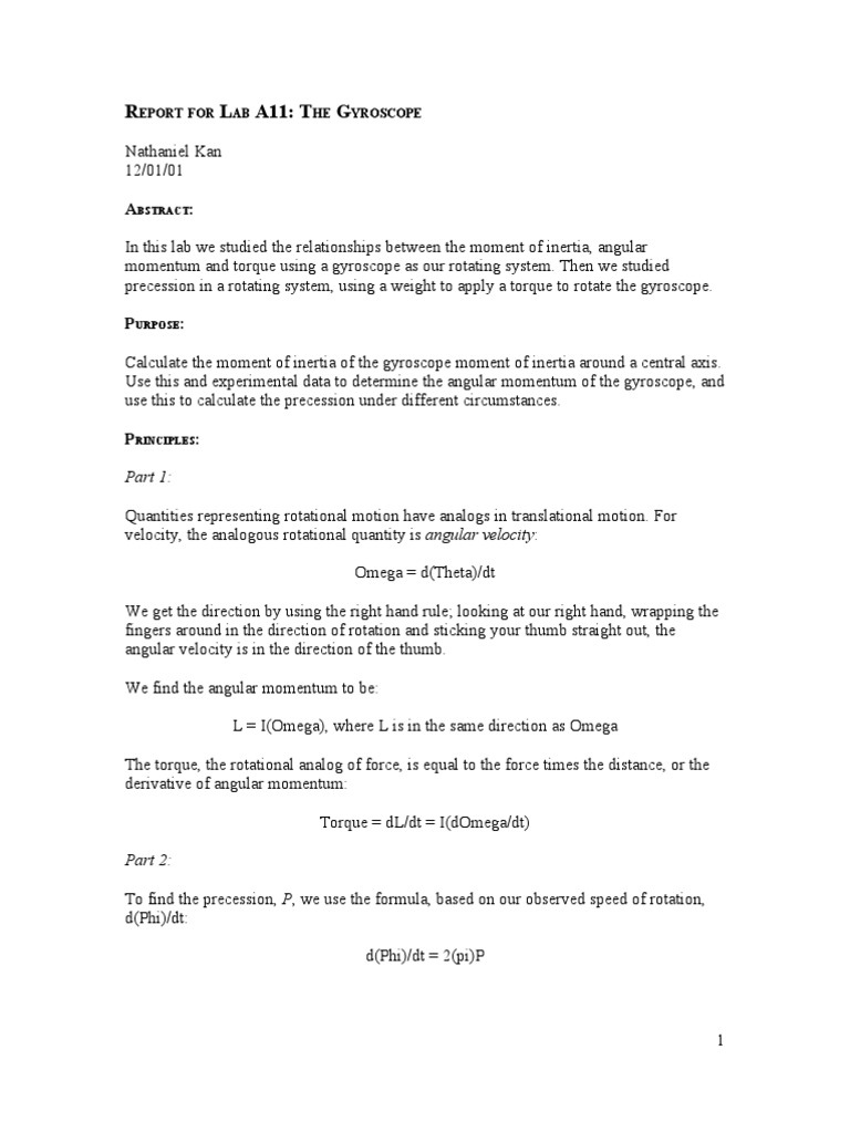 205 A11 Lab Report | PDF | Rotation Around A Fixed Axis | Gyroscope