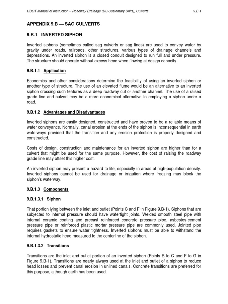 UDOT Manual Section on Siphon Culvert Design | PDF | Canal | Pipe ...