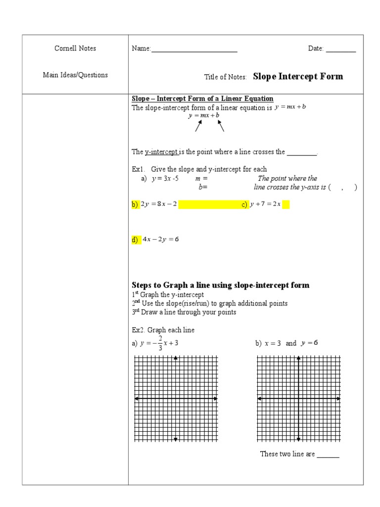 Slope Intercept Notes - Draft | PDF | Teaching Methods & Materials ...