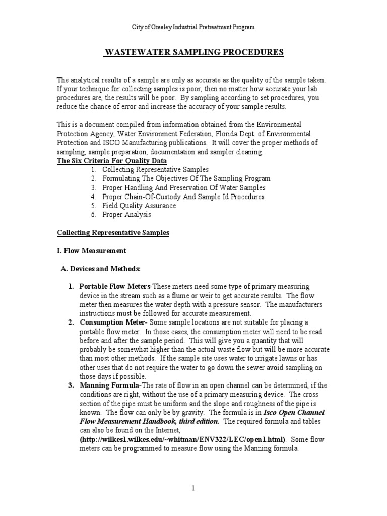 Proper Sampling | PDF | Flow Measurement | Sodium Hydroxide
