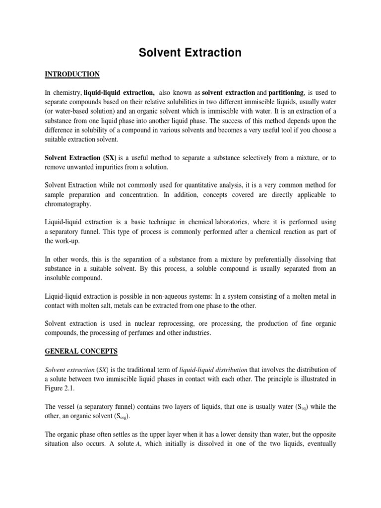 Solvent Extraction Updated 14.02.2012 | PDF | Solubility | Solution