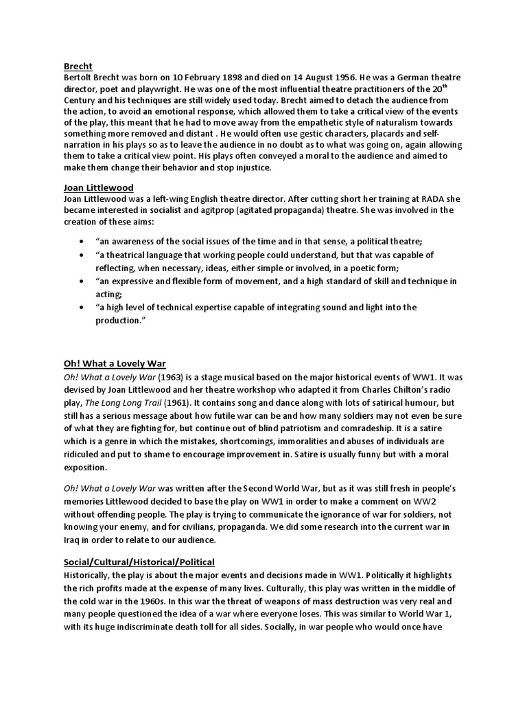 Edexcell A Level Drama Brecht Coursework Example | Theatre ...