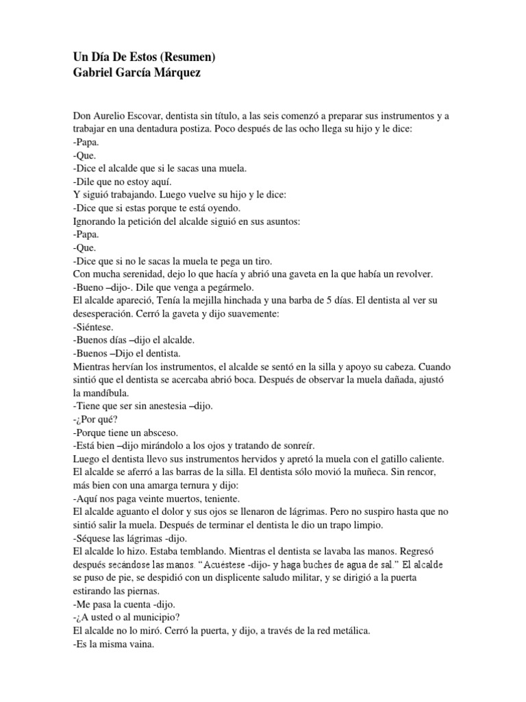 Un Dia de Estos (Resumen) | PDF | Estudios de idiomas extranjeros ...
