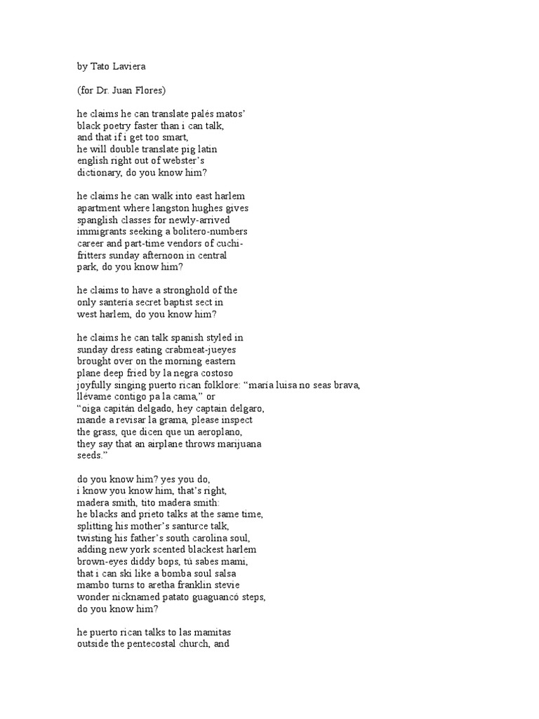 Tito Madera Smith - Tato Laviera | PDF | Latin American Music ...