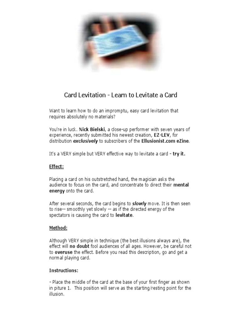 Card Levitation Learn To Levitate A Card | PDF | Games & Activities