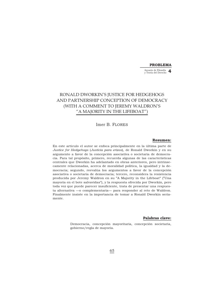 Flores - RONALD DWORKIN'S JUSTICE FOR HEDGEHOGS PDF | PDF ...