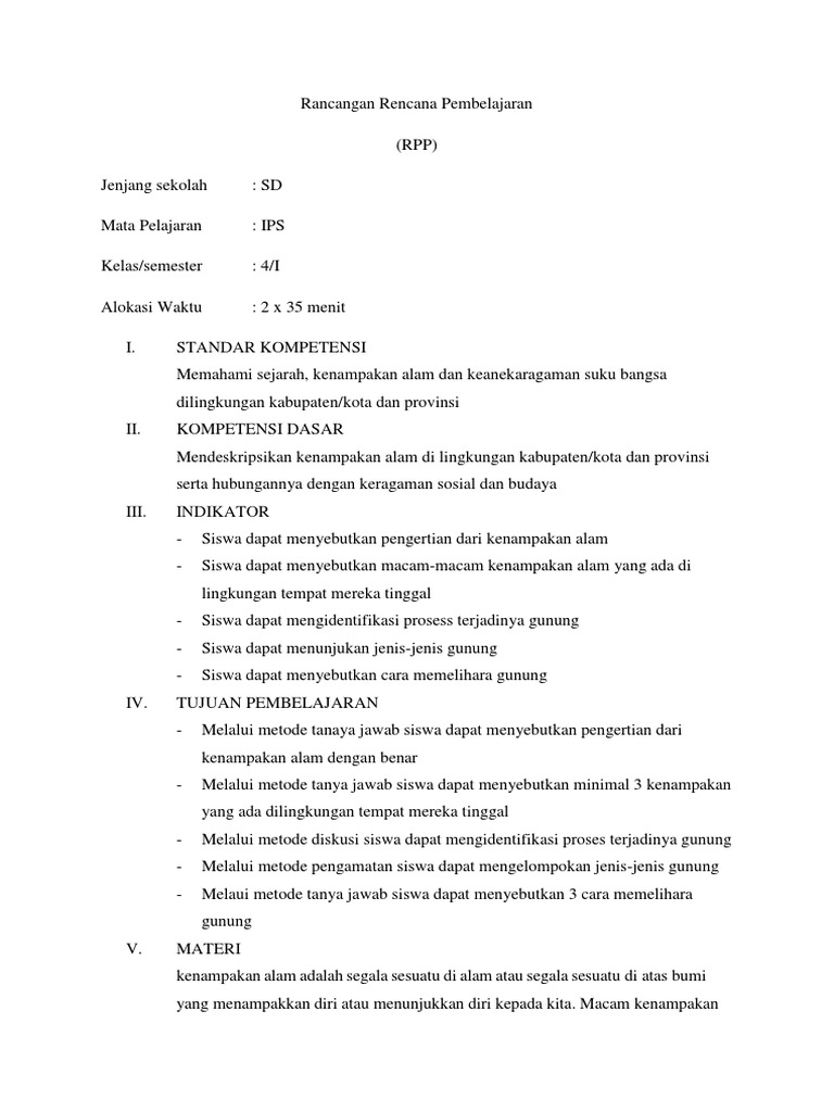 RPP IPS SD Kelas IV | PDF | Ilmu Sosial