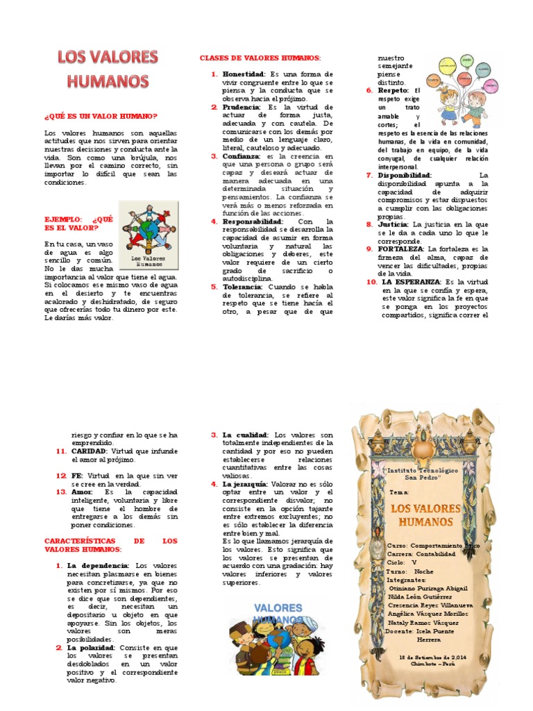 Triptico Los Valores Humanos | PDF | Confianza (emoción) | Tolerancia Triptico Los Valores Humanos | PDF | Confianza (emoción) | Tolerancia