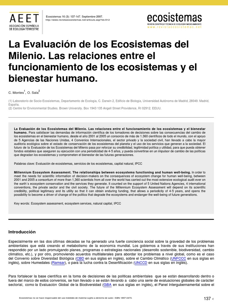 Evaluación De Ecosistemas Del Milenio 2005 Pdf Grupo