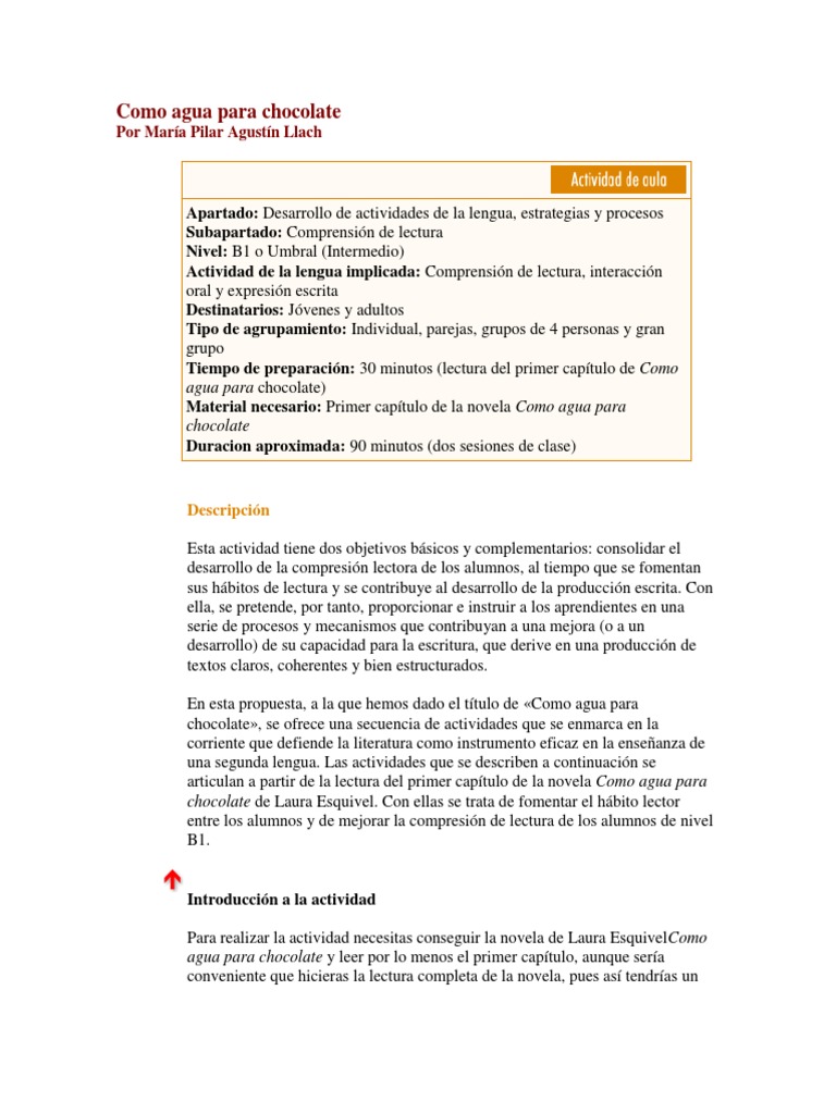 Actividades de lectura: "Como agua para chocolate" | PDF | Lectura ...
