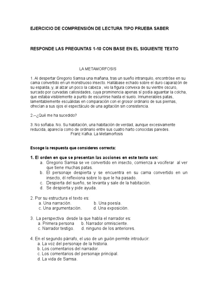 Ejercicio de Comprensión de Lectura Tipo Prueba Saber | PDF