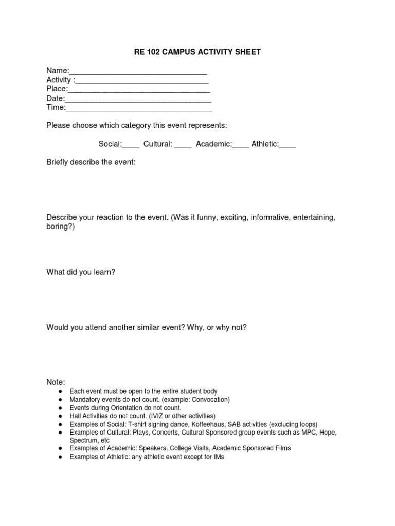 Student Event Reflection Sheet | PDF