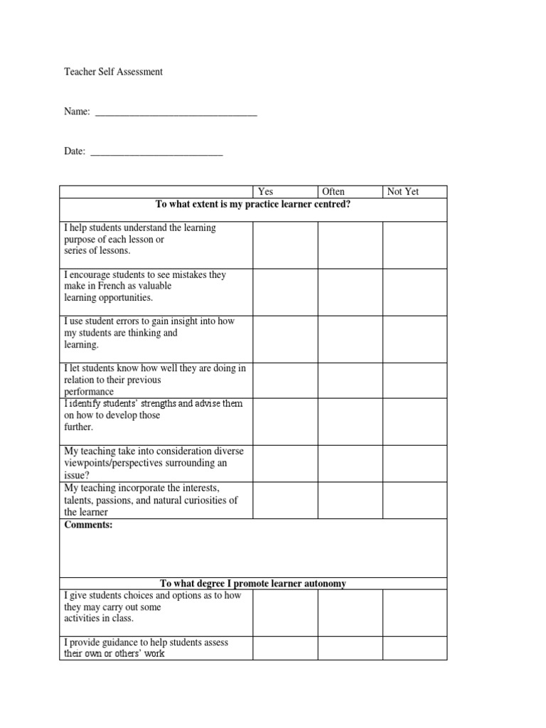 Teacher Self Assessment | PDF | Interdisciplinarity | Educational ...