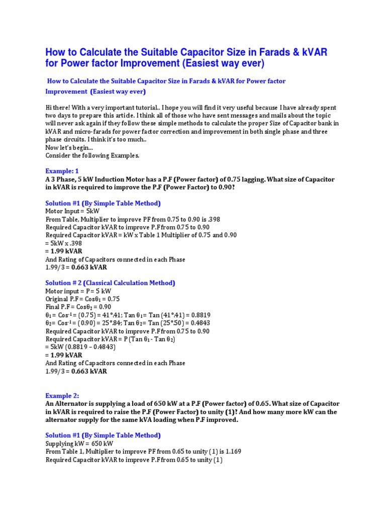 How To Calculate KVAR | PDF | Capacitor | Electronics