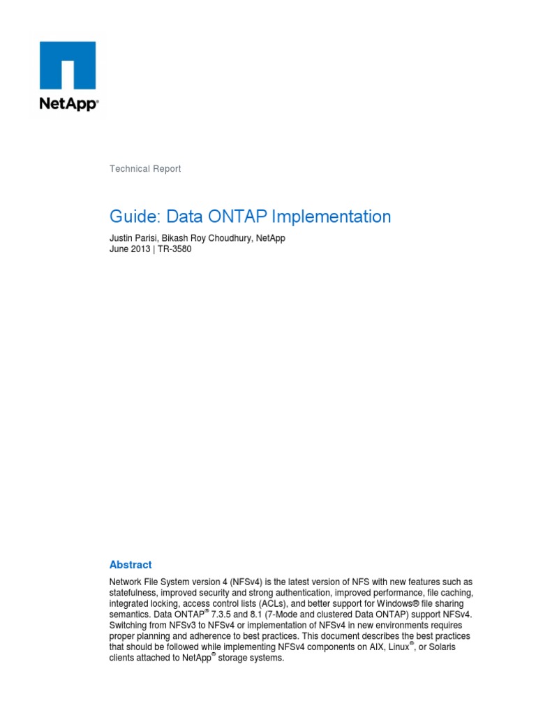 NFSv4 Enhancements and Best Practices Guide Data ONTAP Implementation (June 2013 Tr-3580 ...