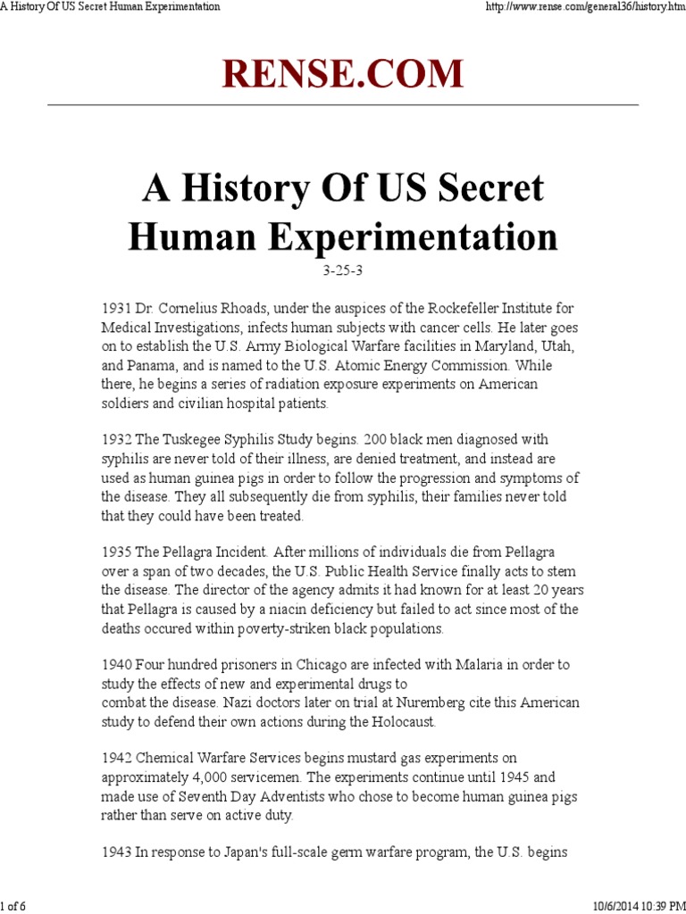 A History of US Secret Human Experimentation | PDF | Chemical Warfare ...