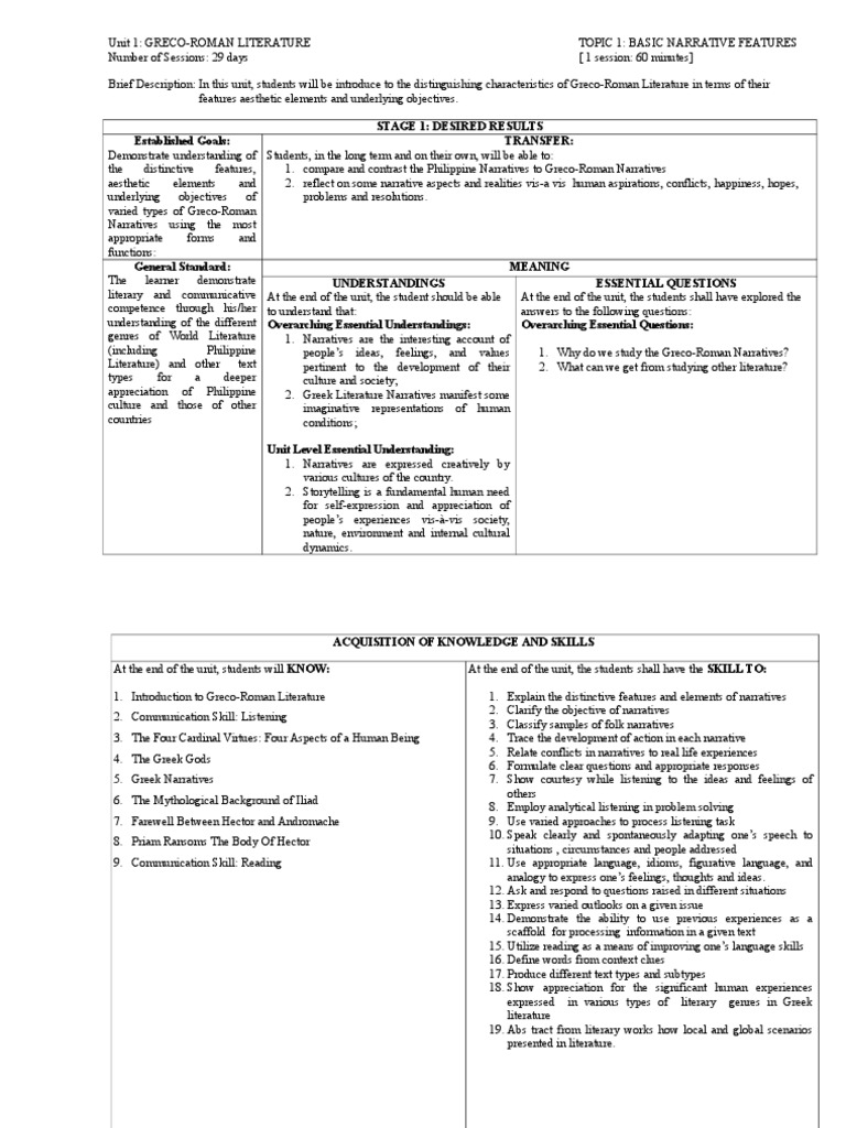 Unit 1 Ubd English 4 | PDF