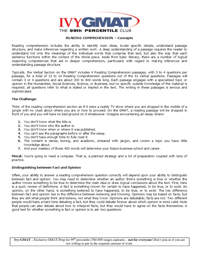 GMAT Reading Comprehension Concepts | PDF | Reading Comprehension ...