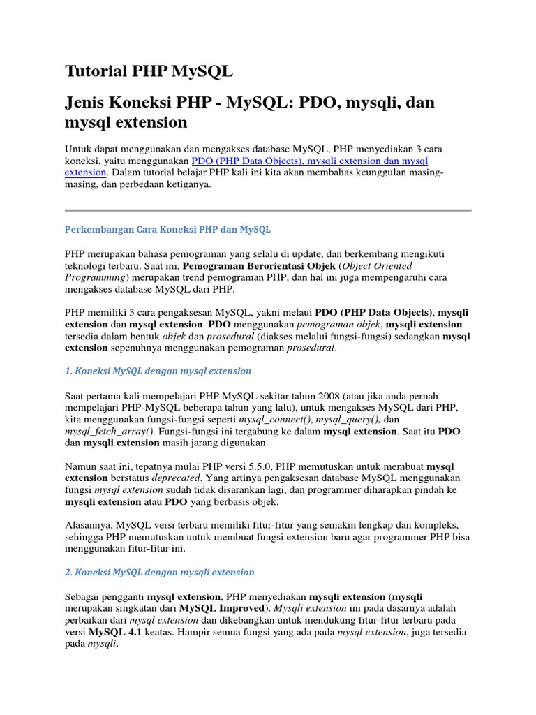 Koneksi PHP Dengan PDO Mysqli Dan Mysql Extensi | PDF