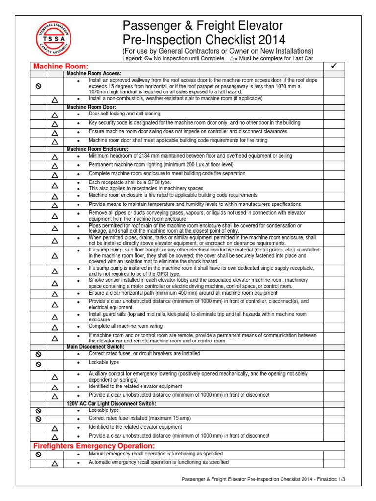 Passenger & Freight Elevator Pre-Inspection Checklist 2014 - Final ...