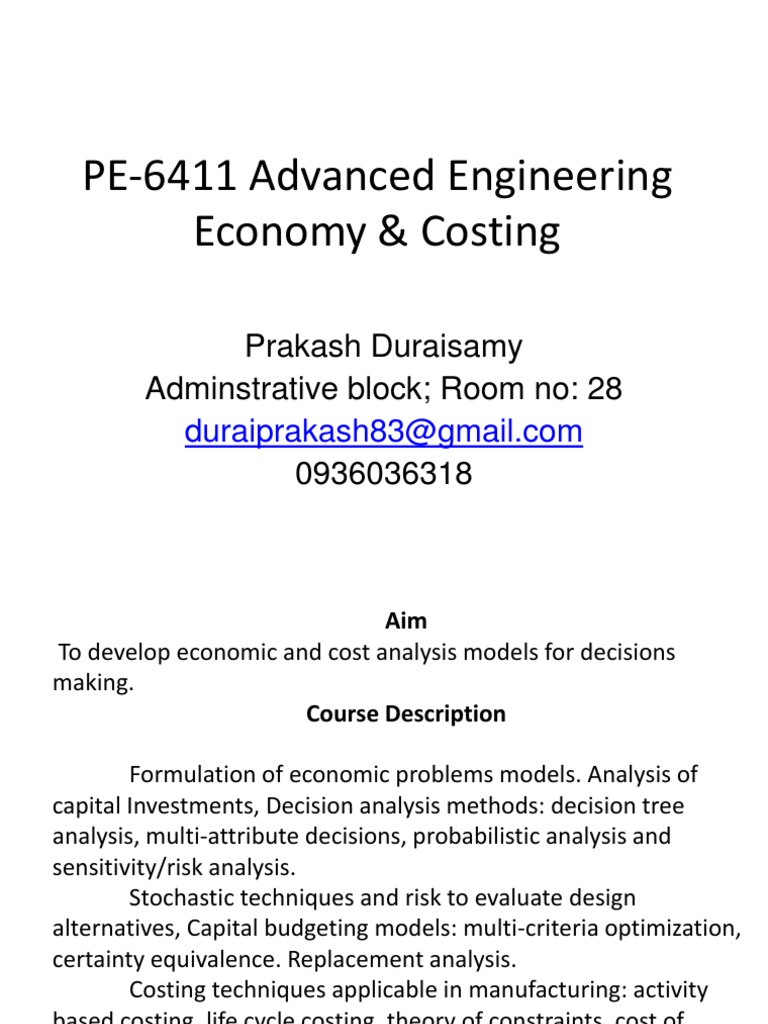 Advanced Engineering Economy & Costing | PDF | Economic Model | Economics